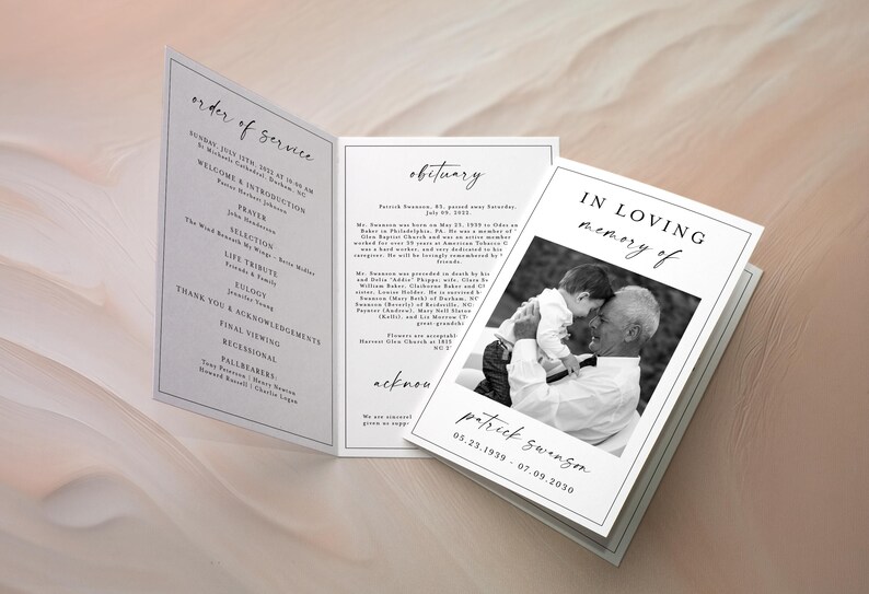 Funeral Memorial Program 4 Pages, Funeral Service Program, Foldable ...