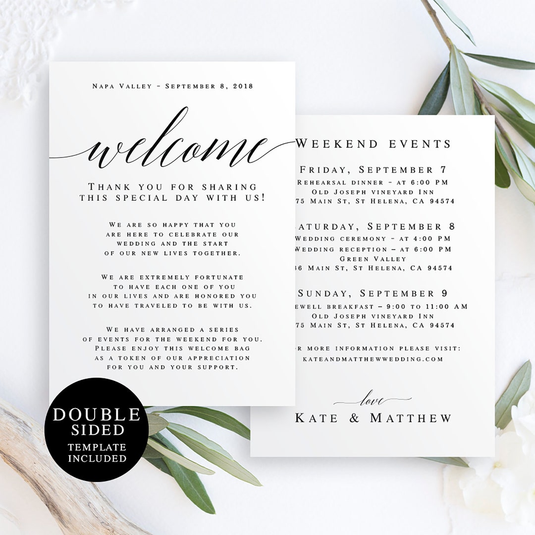 Editable Wedding Welcome Note Wedding Welcome Bag Note Printable ...