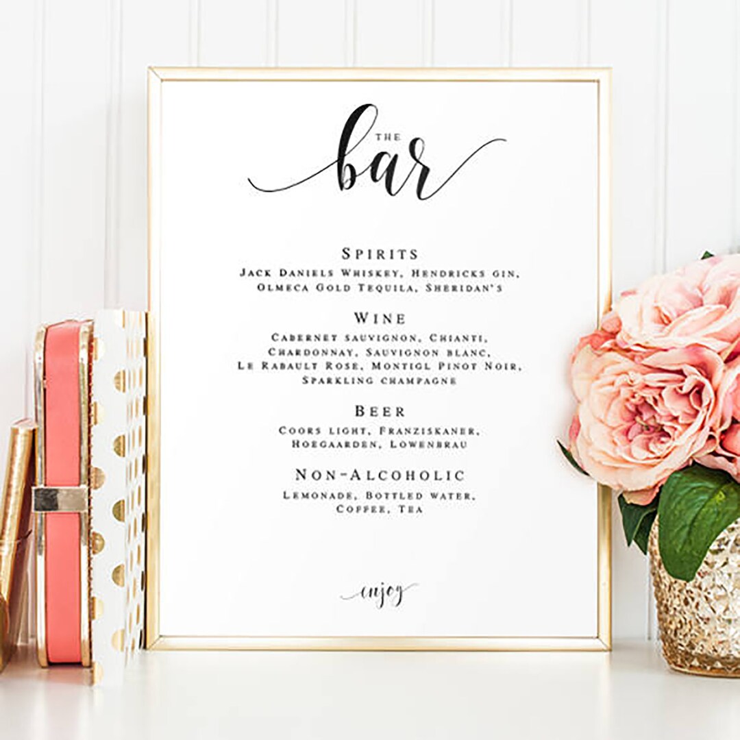 Bar Menu Sign Wedding Bar Menu Sign Drinks Wedding Sign Wedding Drink ...