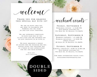 Wedding Welcome Bag Note Printable Wedding Template Itinerary | Etsy