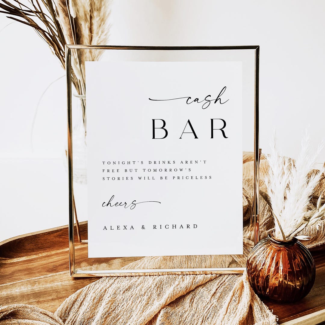 Minimalist Cash Bar Sign Template, Printable, Wedding Party, Edit With ...