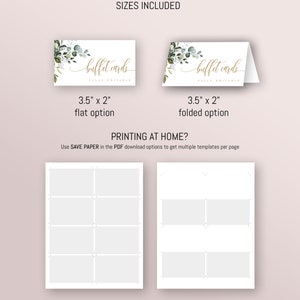 Greenery Gold Food Label Card Template, Table Decor, Buffet Card for ...