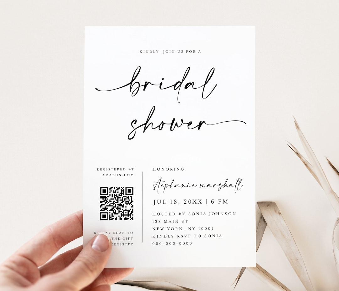 Minimal Bridal Shower Invitation QR Code, Editable Bridal Shower Party ...