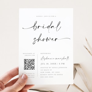 Minimal Bridal Shower Invitation QR Code, Editable Bridal Shower Party ...