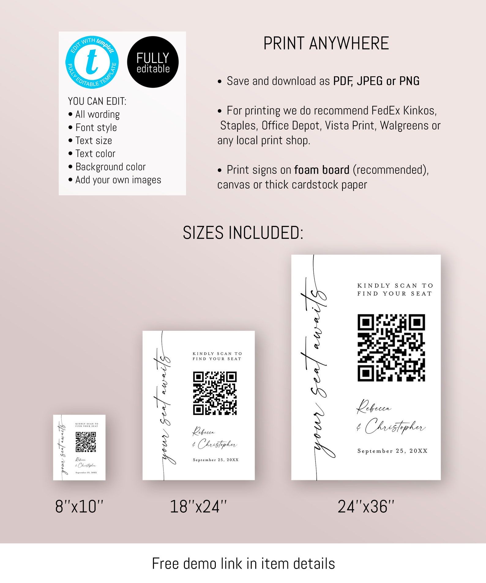 QR Code Seating Chart Sign, Wedding QR Code Sign, Seating Chart Welcome ...