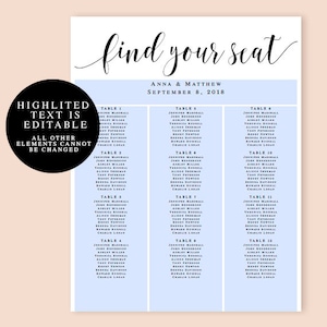 Editable Seating Chart Boho Wedding Seating Chart Sign Editable ...