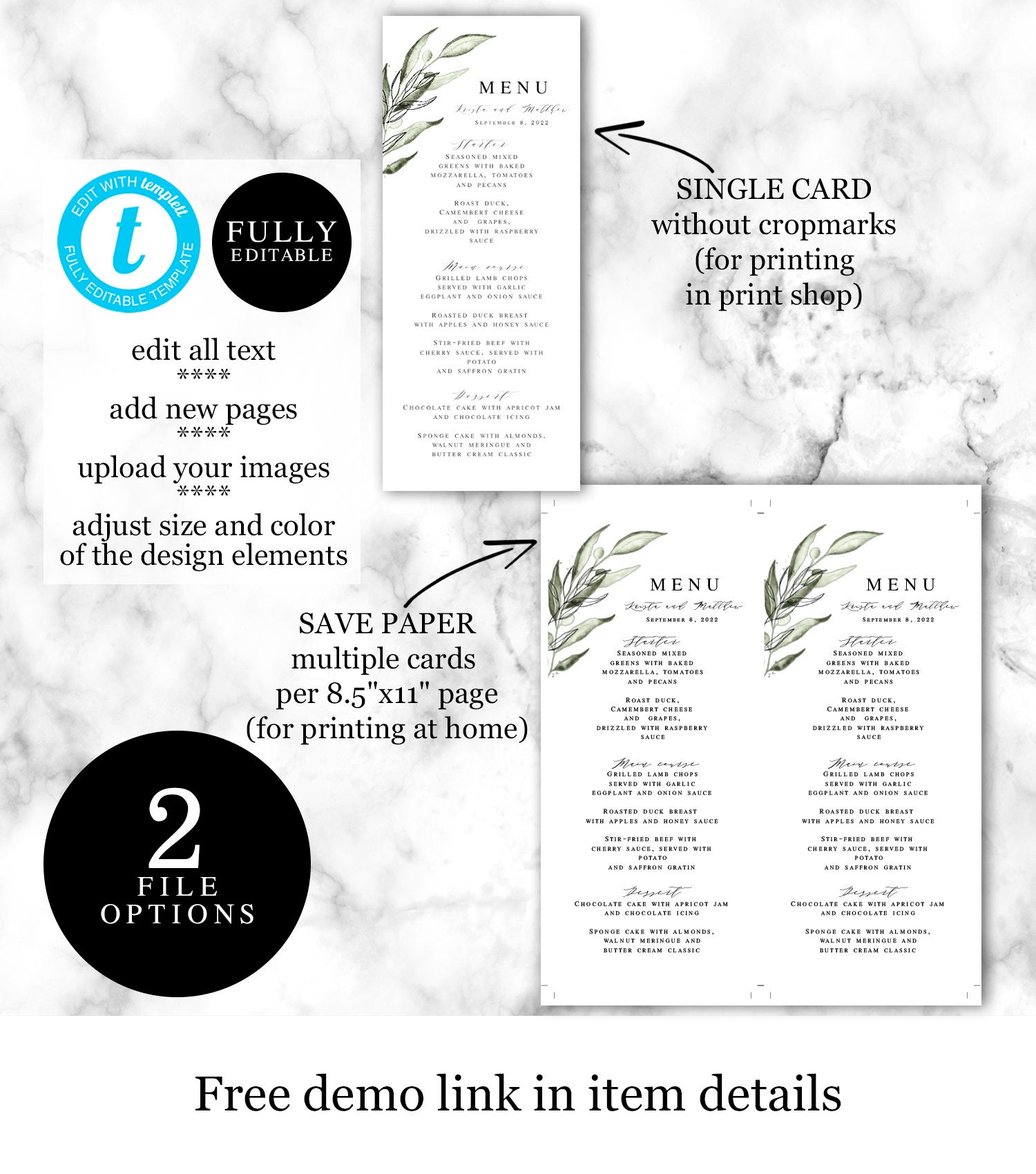 Wedding Menu Template Printable Try Before You Buy | Etsy