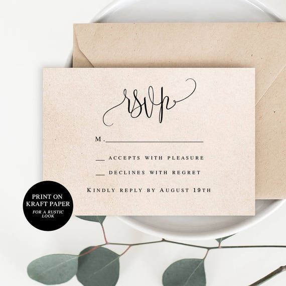 Paper & Party Supplies RSVP Reply Card Printable Wedding Invitation ...
