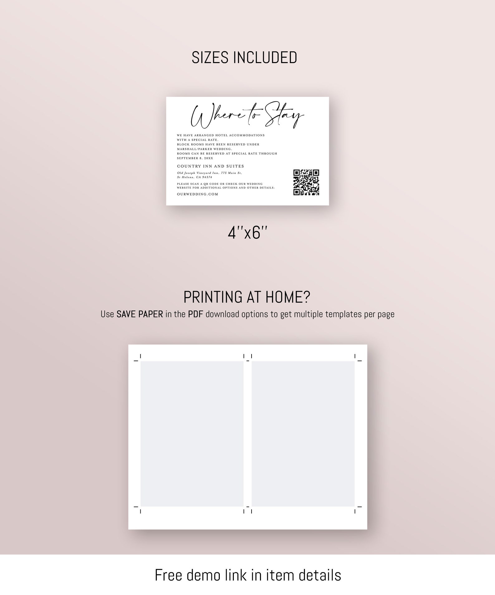 Accommodations Card Editable Templates Accommodation Insert Templates ...