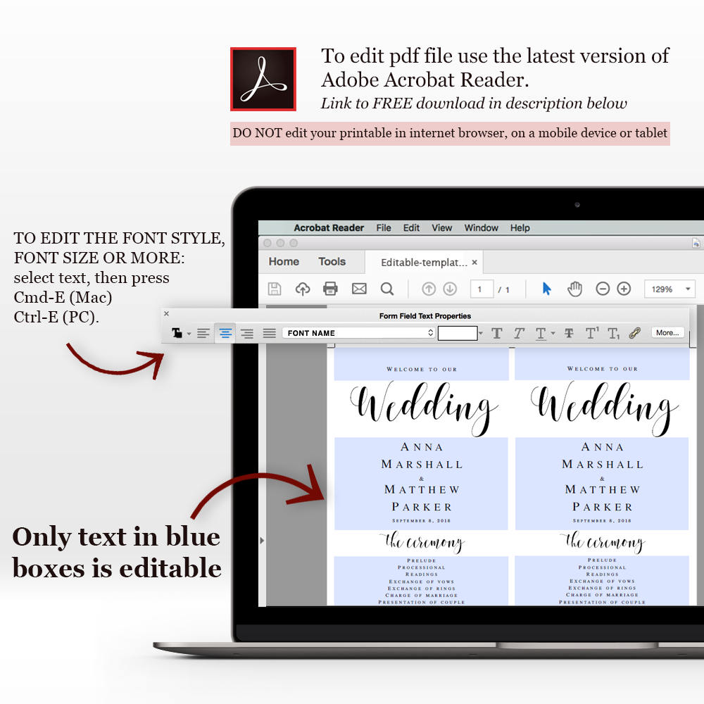 Editable Wedding Program Editable DIY Wedding Program Template | Etsy Canada
