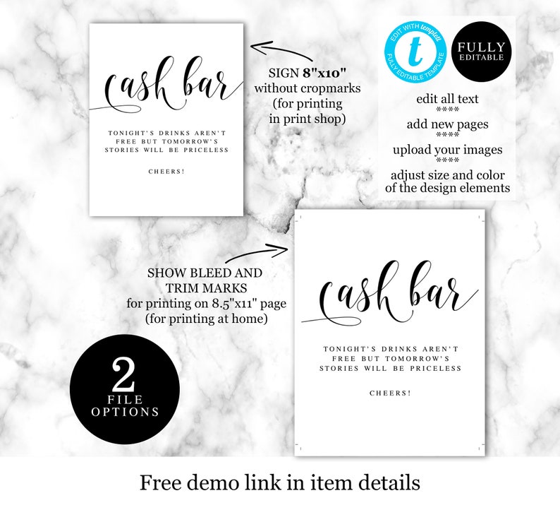 Cash Bar Sign Template Printable Templett Try Before You - Etsy