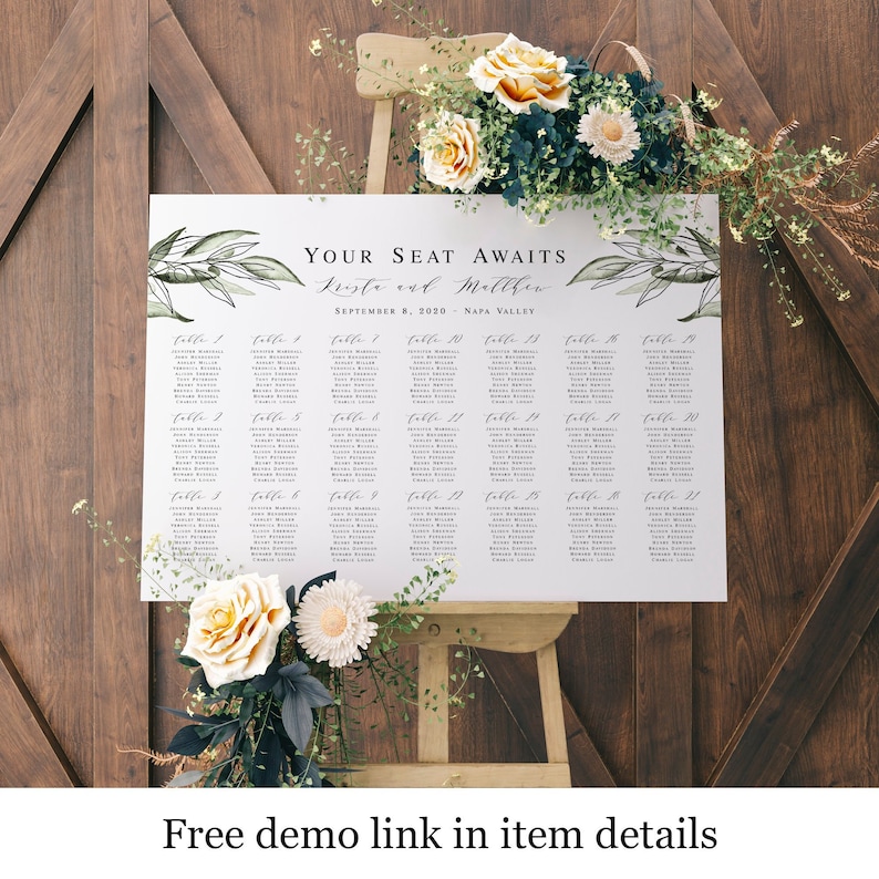 Seating Chart Printable Template Fully Editable Your Seat - Etsy