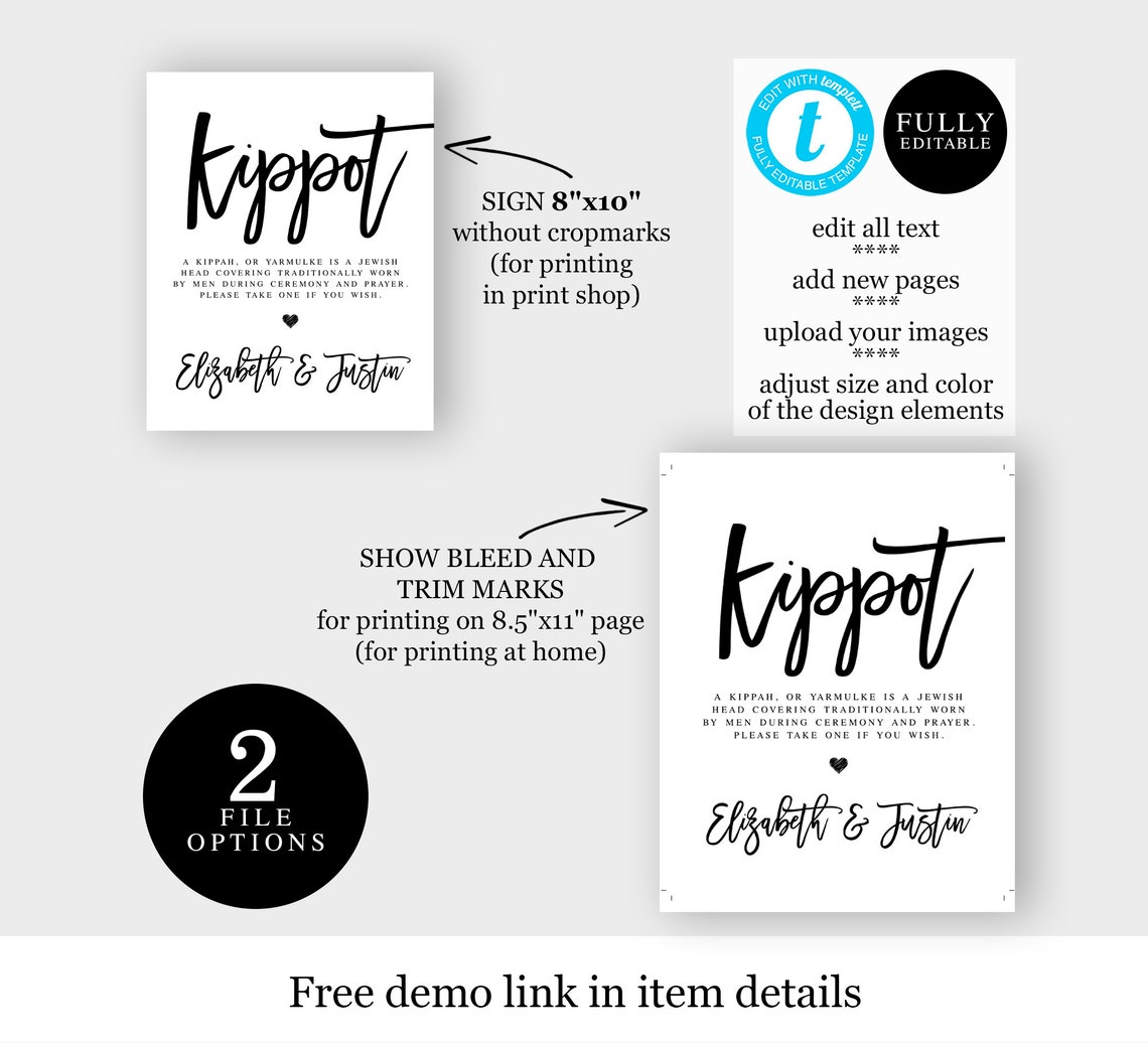 Kippot Sign Template Printable Kippah Sign Custom Digital - Etsy