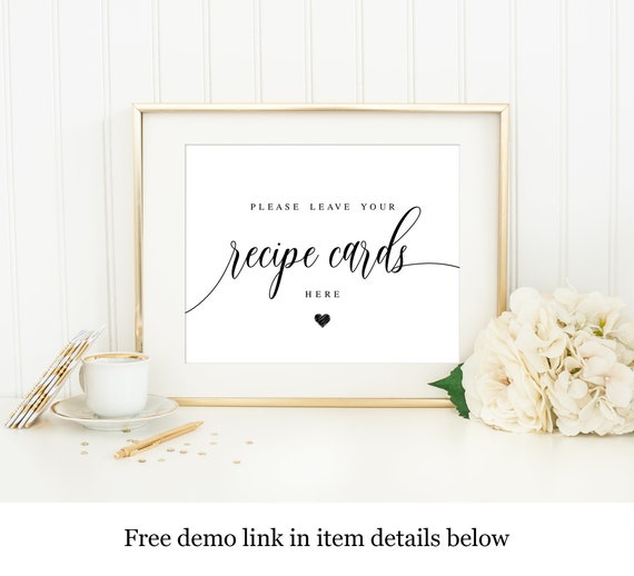 Place Recipe Card Here Sign Printable Bridal Shower Sign | Etsy