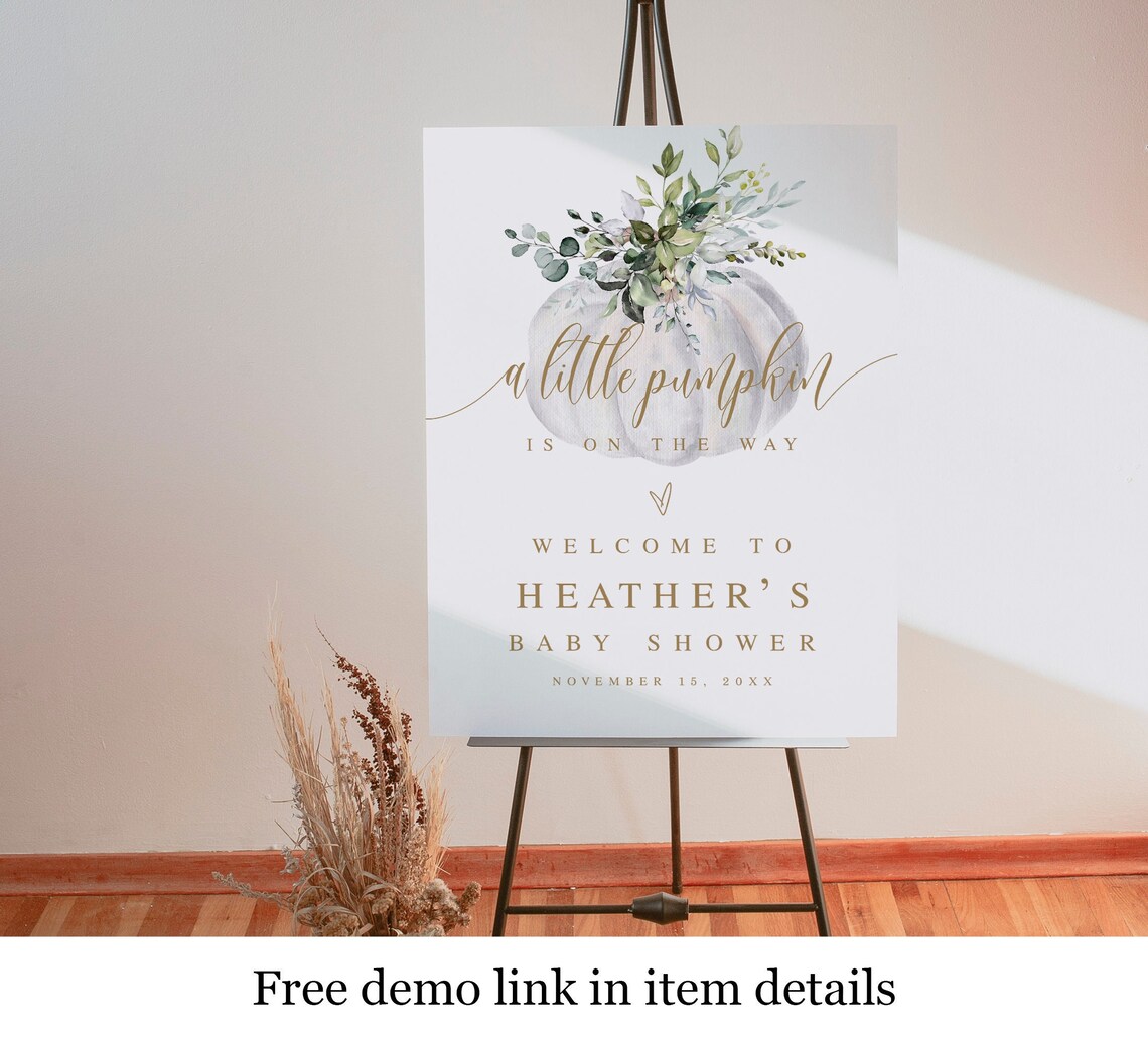 Baby Shower Welcome Sign Template, A Little Pumpkin is on the Way ...