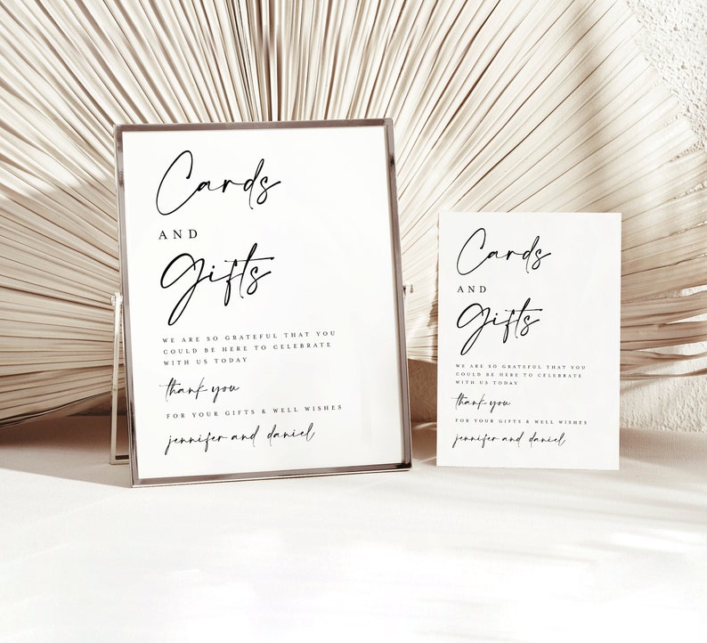 Minimalist Cards and Gifts Sign Template, Modern Wedding Gift Table ...