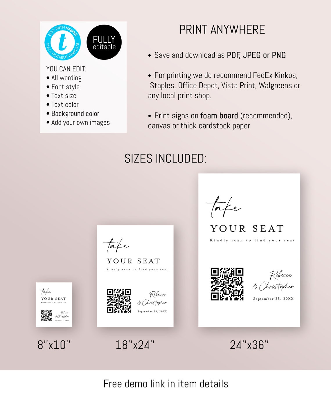 QR Code Seating Chart Sign, Wedding QR Code Sign, Seating Chart Welcome ...