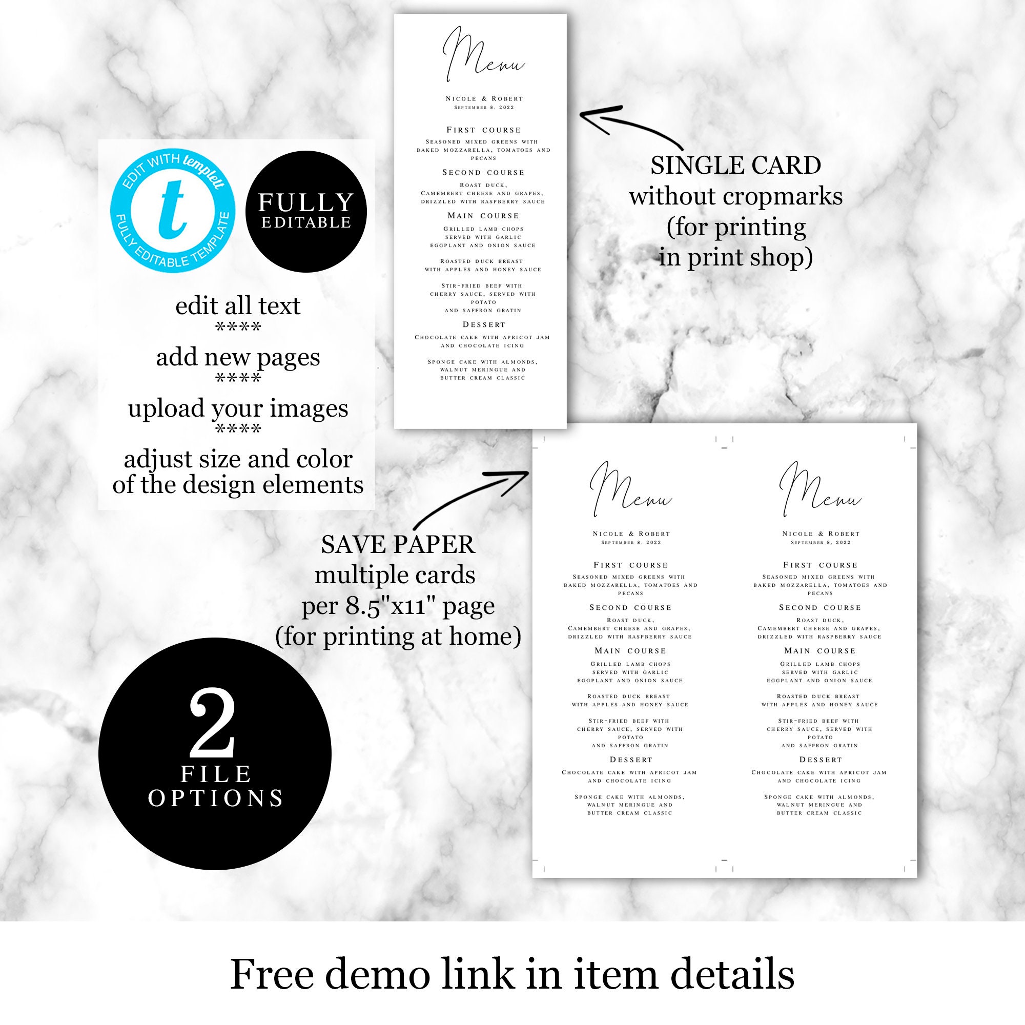 Template Menu Card Formal Wedding Dinner Fully Editable - Etsy