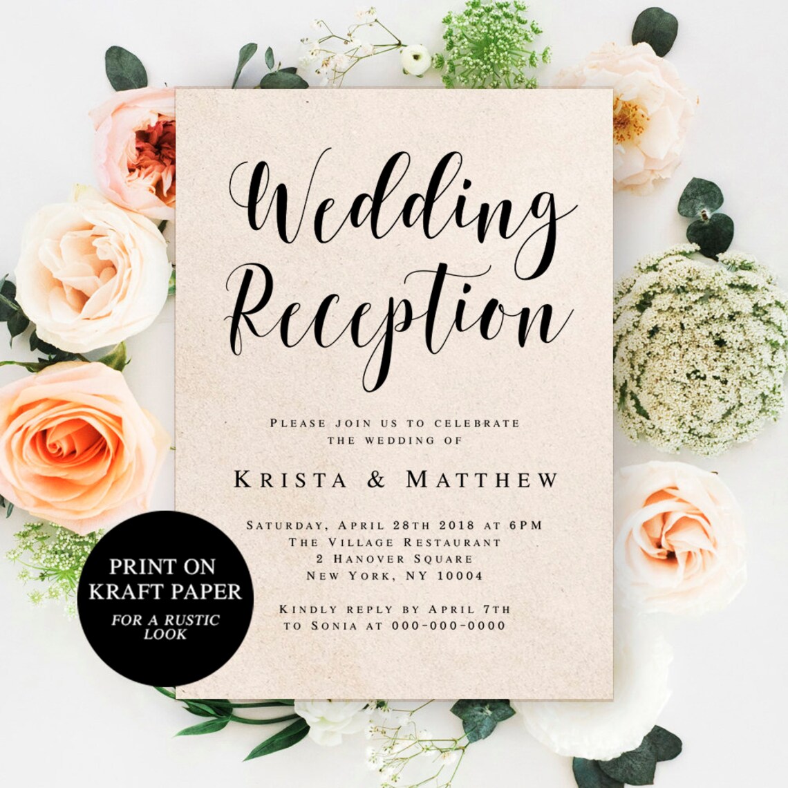 Wedding Reception Invitation Printable Reception Party | Etsy