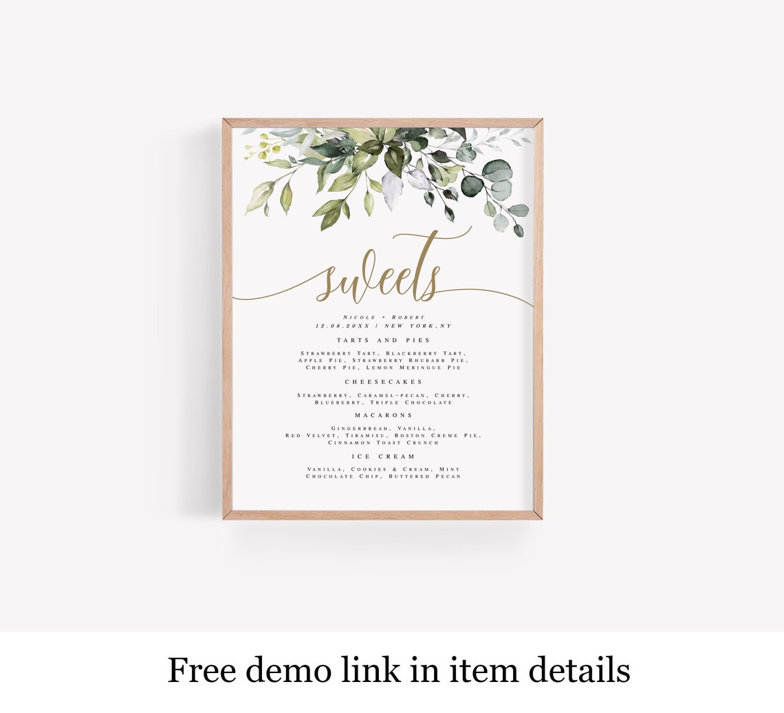 Sweets Menu Dessert Bar Sign Template Download | Etsy