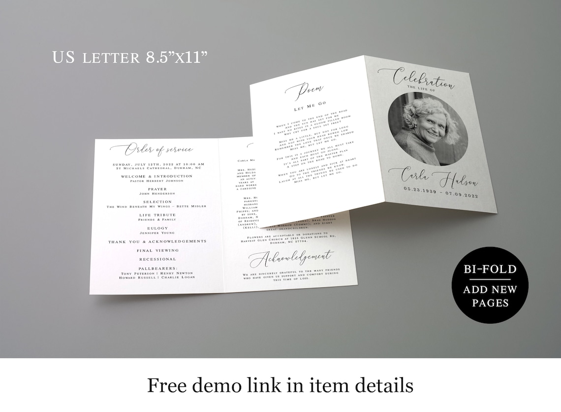 Celebration of Life Program Template Funeral Obituary - Etsy