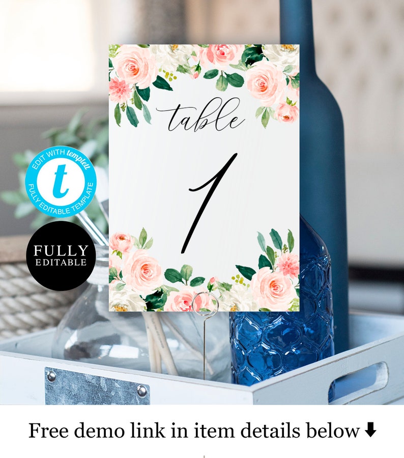 Floral Wedding Table Numbers Template Instant Download - Etsy
