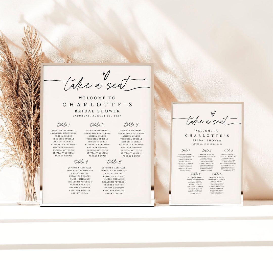 Small Seating Chart for Bridal Shower, Small Seating Chart for Wedding ...