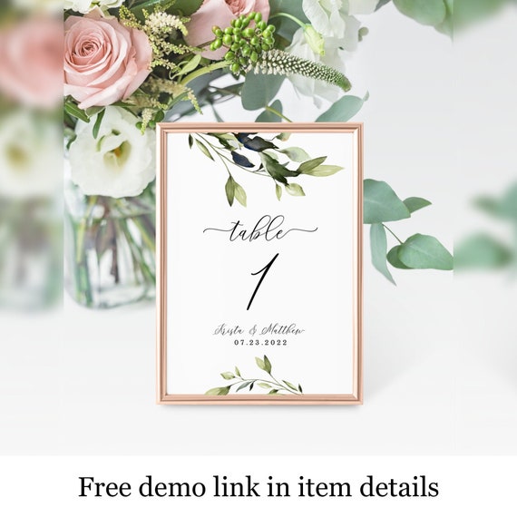 Greenery Table Numbers Fully Editable Template Templett | Etsy