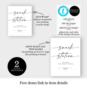 Printable Snack Station Sign Template, Snack Bar, Wedding Food Table ...