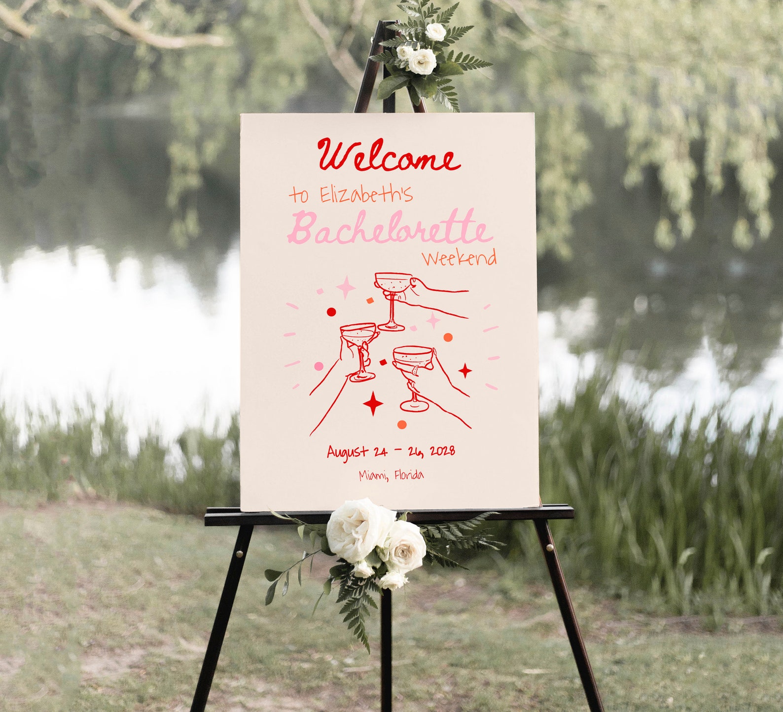 Hand Drawn Bachelorette Weekend Welcome Sign Template, Quirky Funky ...