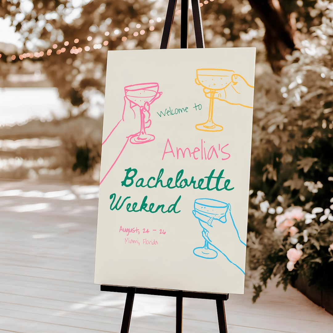 Hand Drawn Bachelorette Weekend Welcome Sign Template, Quirky Funky ...