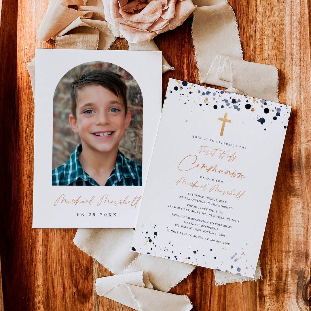 First Holy Communion Invitation, Boys First Holy Communion Invite, Blue ...