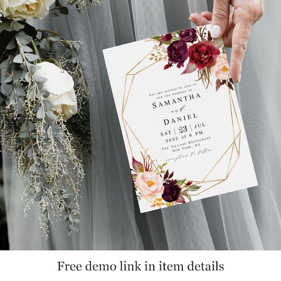 Template for Wedding Invitation Fully Editable Text | Etsy