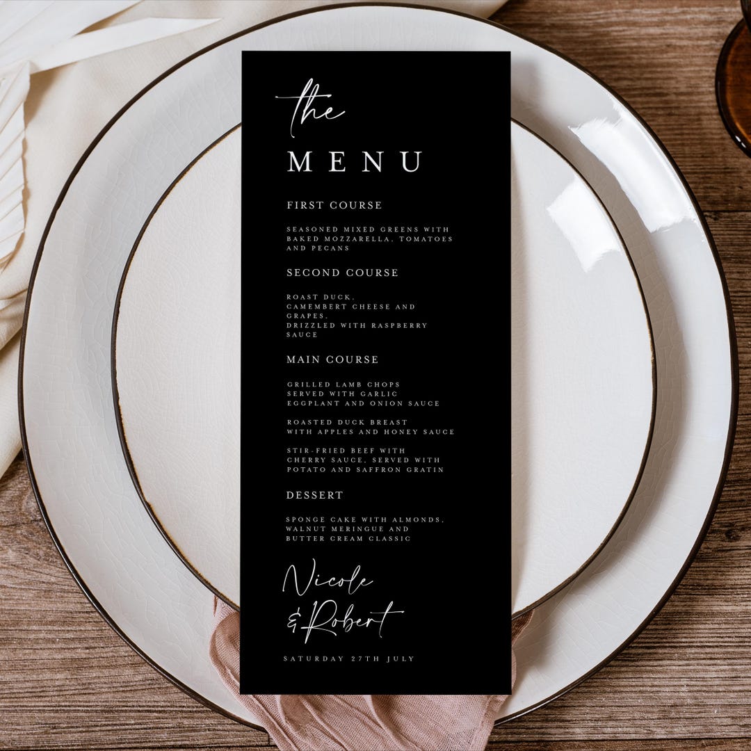 Minimalist Wedding Menu Template, Wedding Rehearsal Dinner Menu Card ...
