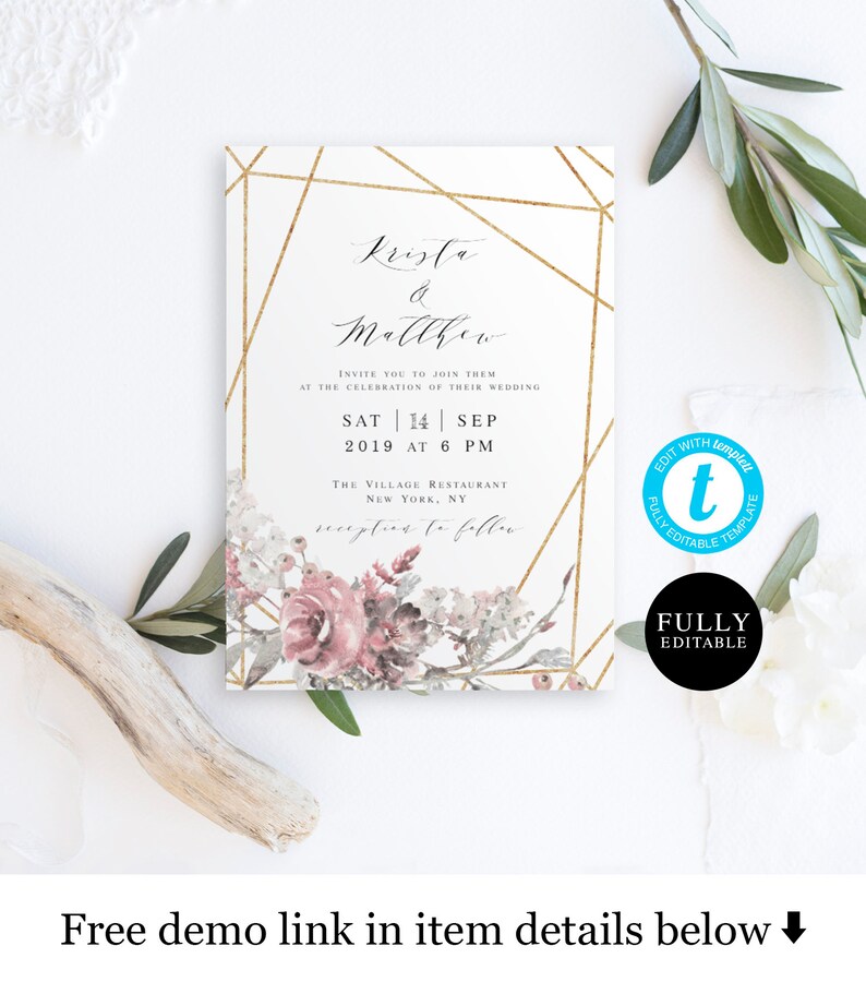 Editable Wedding Invitation Template Templett DIY Printable - Etsy