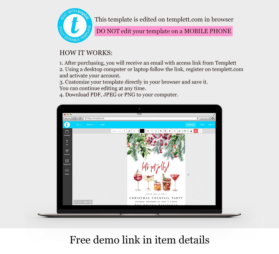 Lets Get Jolly Invitation Template Edit With Templett - Etsy