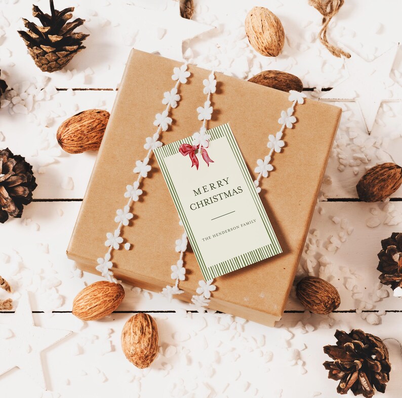 Merry Christmas Gift Tag: Printable Holiday Decor (2x3.5, Digital ...