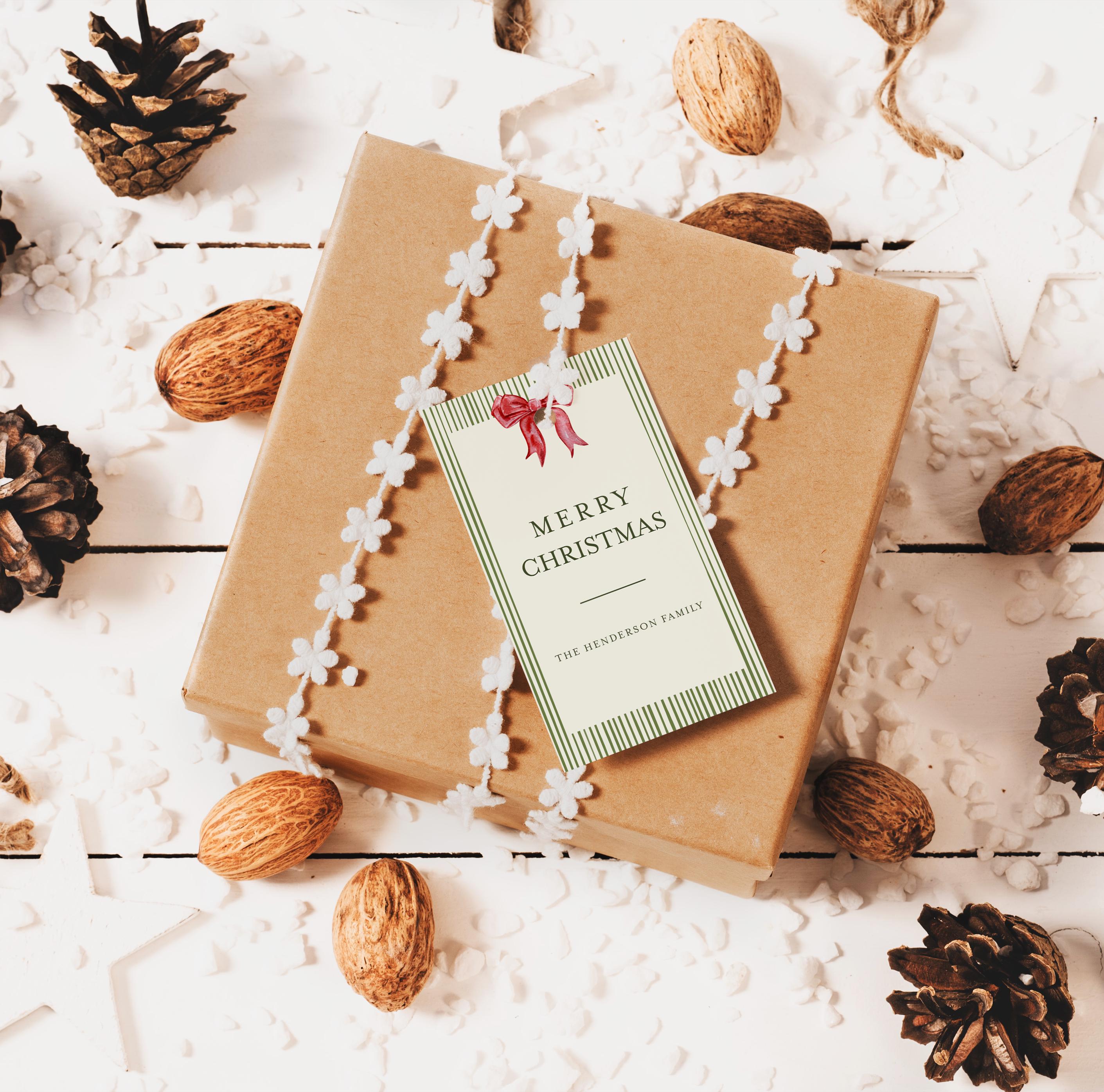 Merry Christmas Gift Tag: Printable Holiday Decor (2x3.5, Digital ...