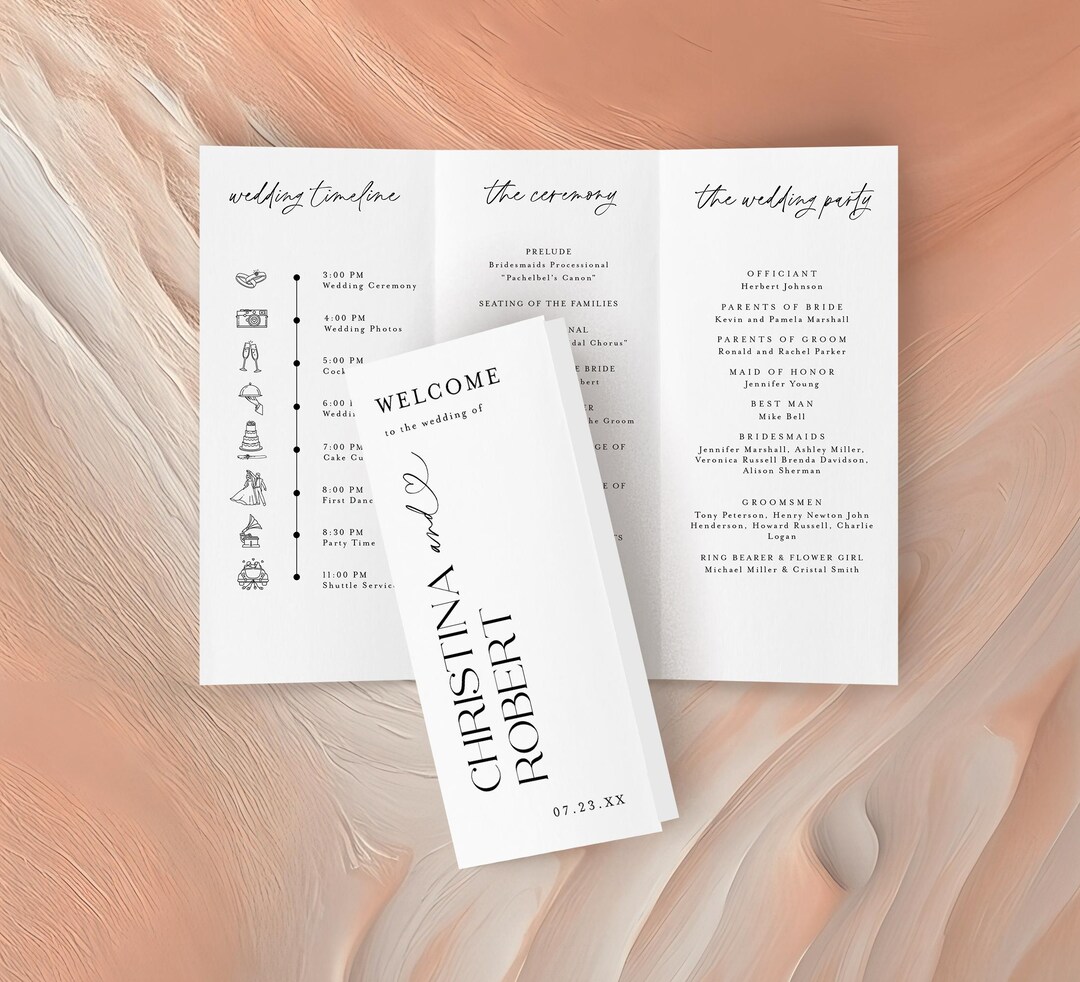 Trifold Wedding Program Template, Tri Fold Wedding Ceremony Program ...