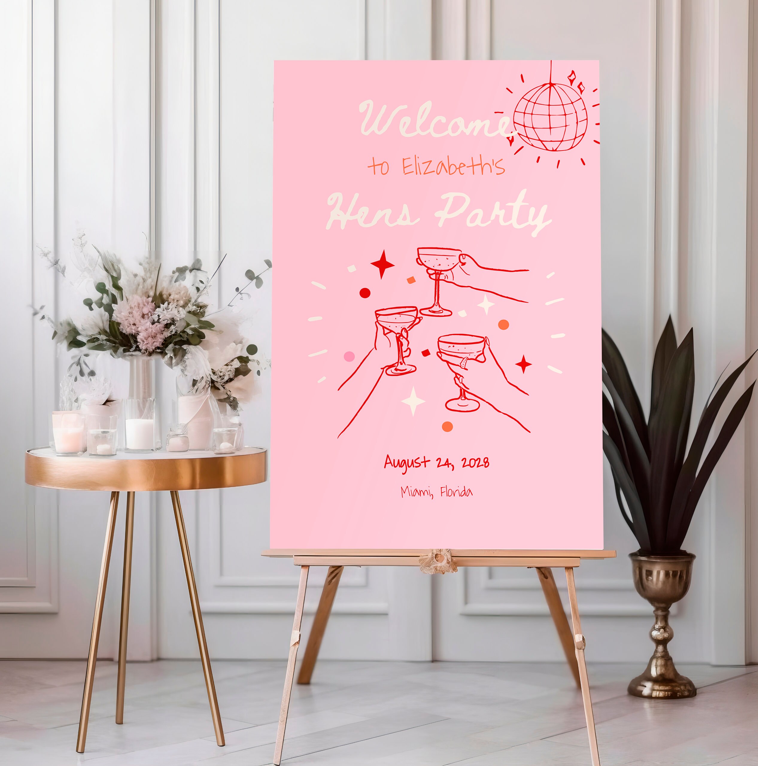 Hens Party Welcome Sign, Hand Drawn Hen Party Sign, Bachelorette Party ...