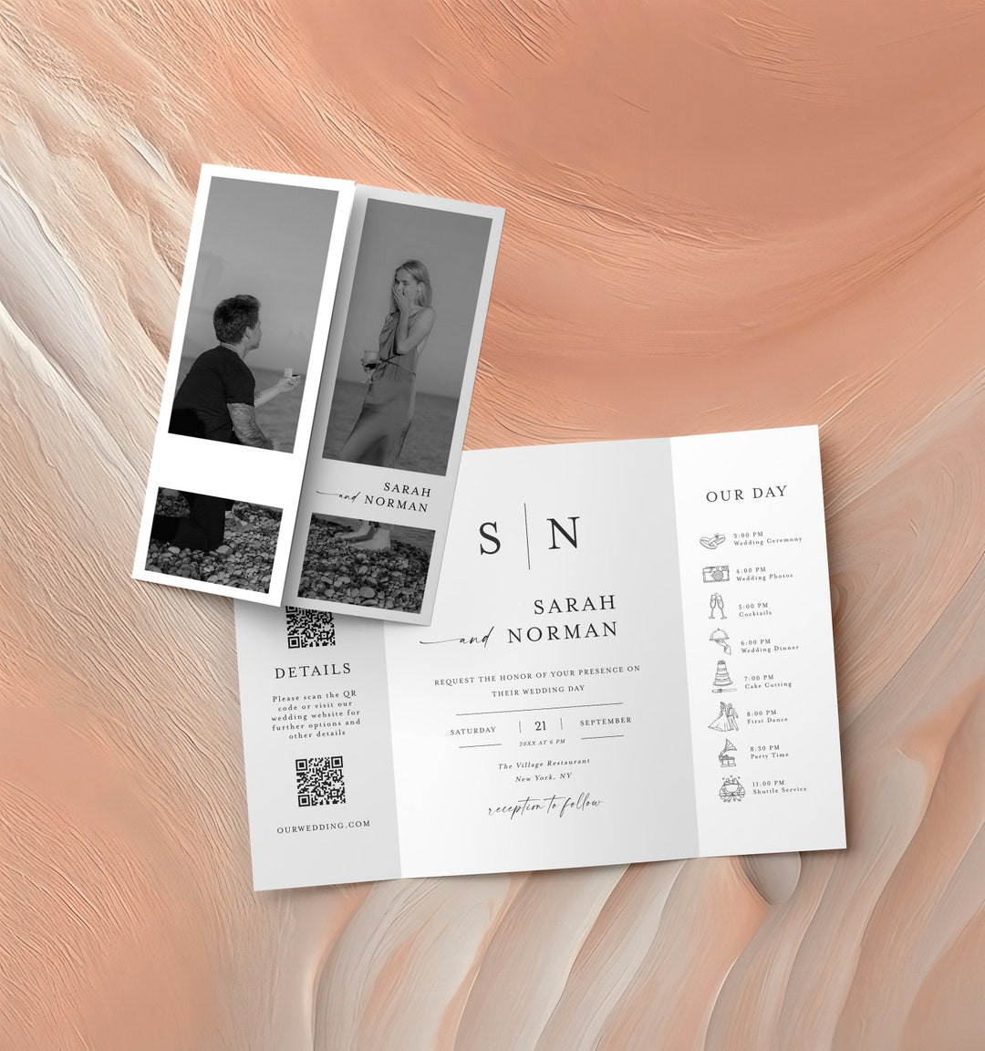 Gatefold Wedding Invitation With QR Code, Wedding Invite Template ...