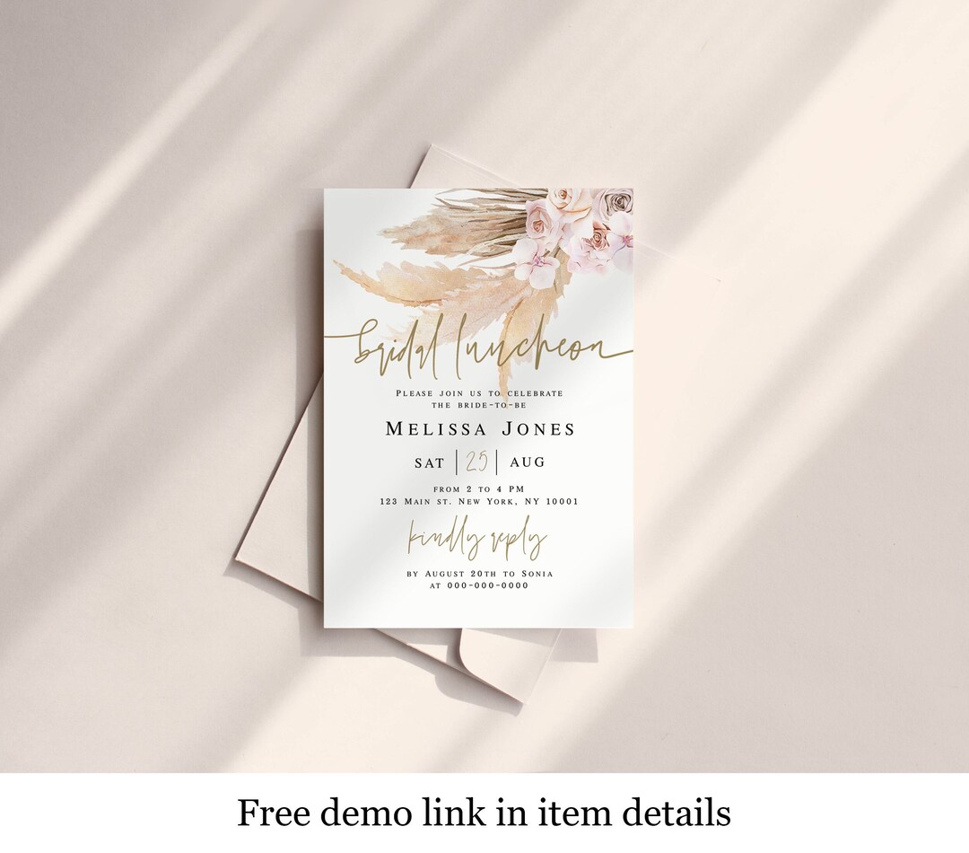 Printable Bridal Luncheon Invitation Template, Templett, Downloadable ...