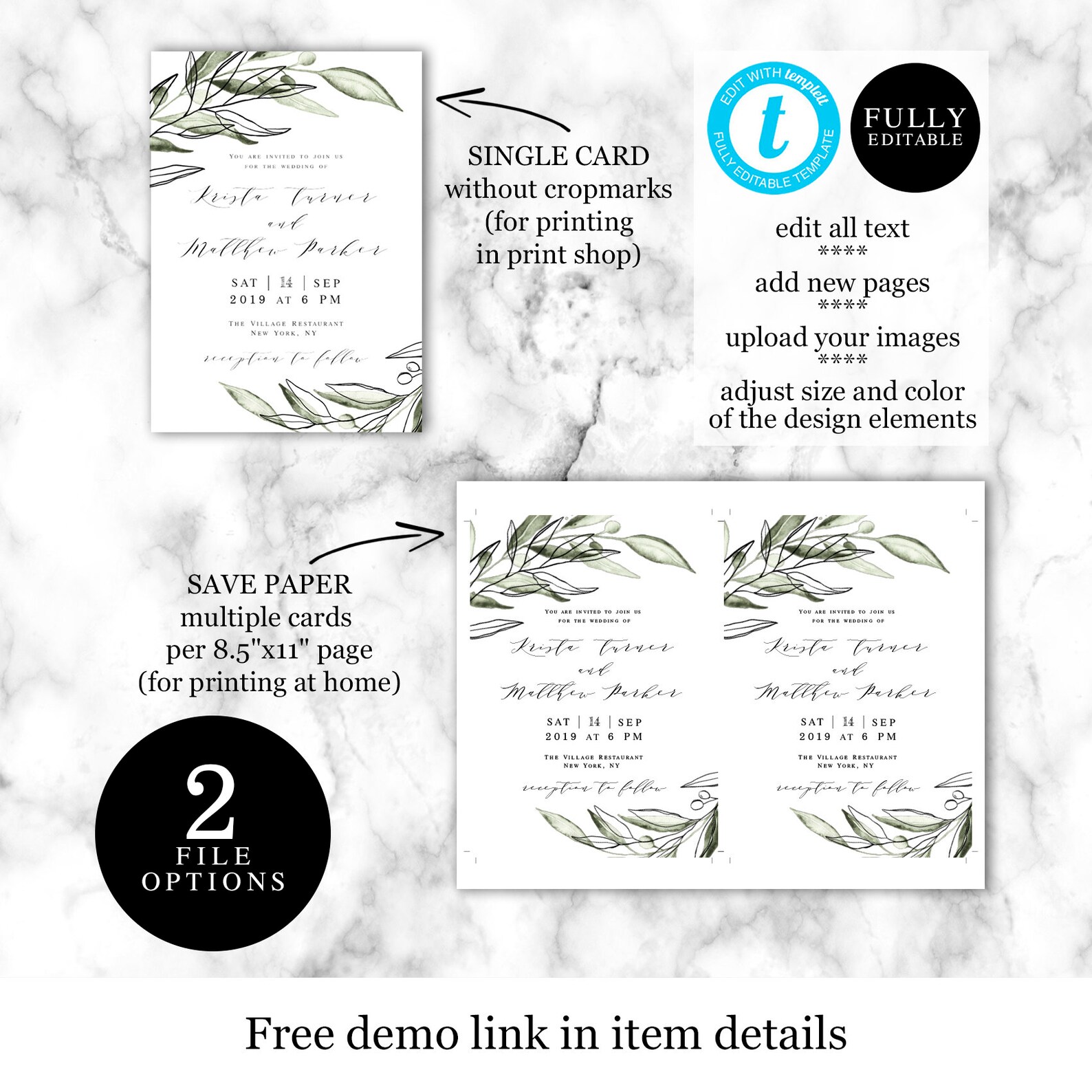 Olive Branch Template for Wedding Invitation Suite Fully Editable ...