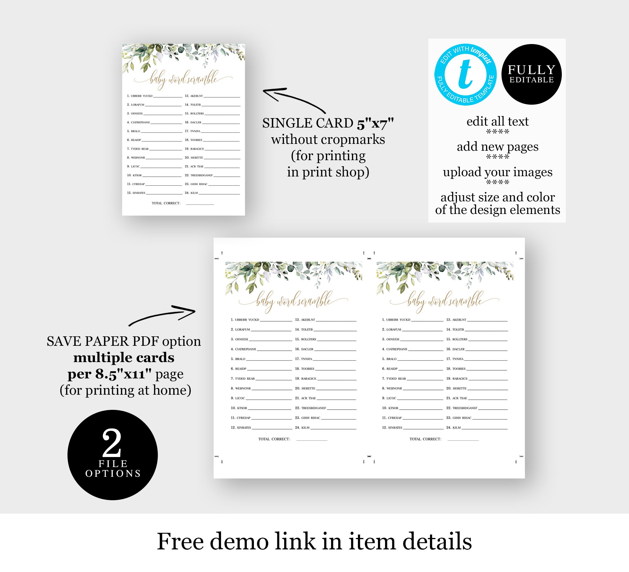 Baby Word Scramble Card Template Templett Baby Shower Game - Etsy