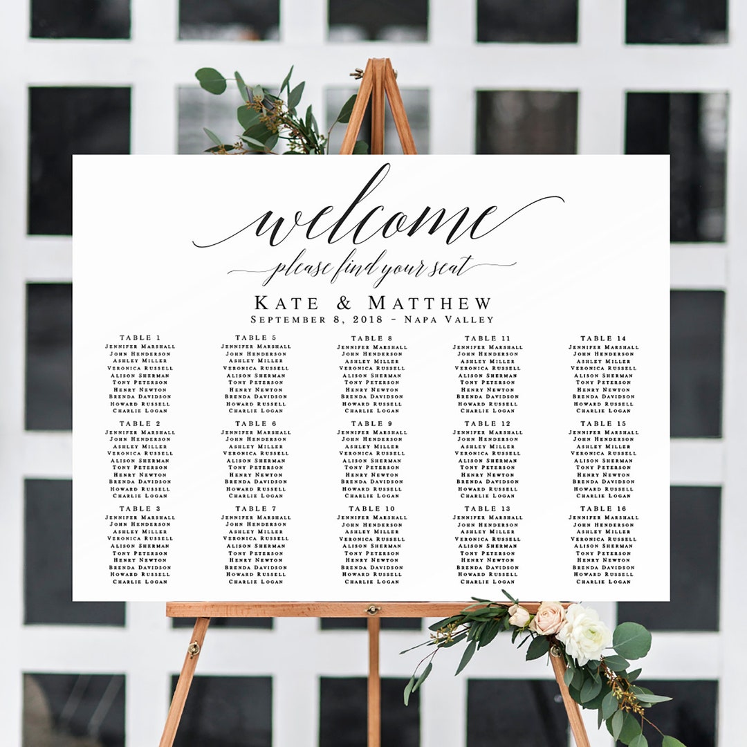 Horizontal Seating Chart Template Wedding Seating Chart Template ...