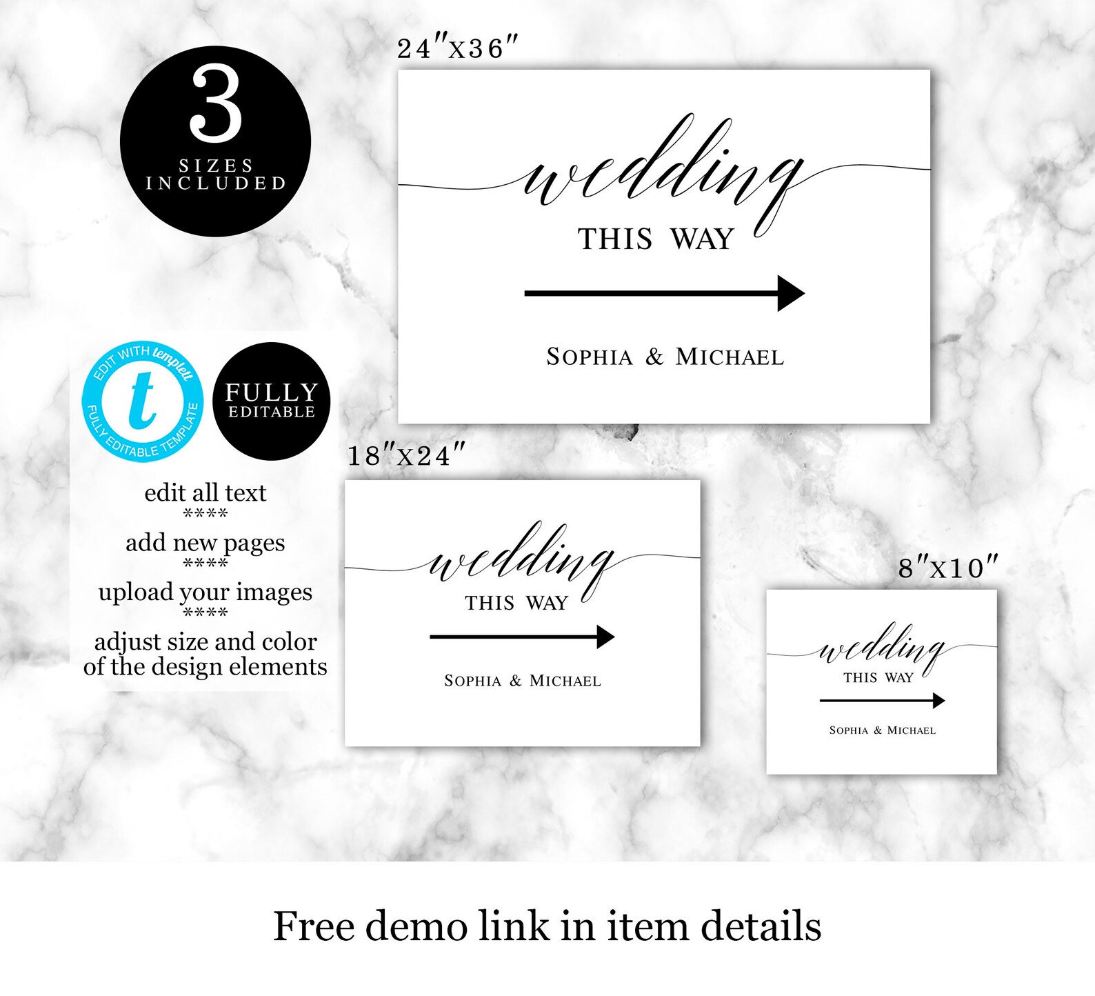 Templett Wedding This Way Sign Template Self-Editing | Etsy