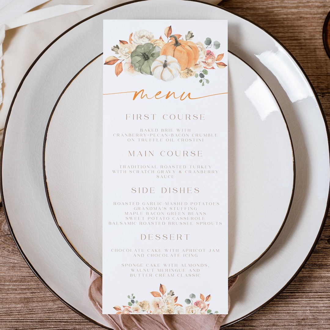 Thanksgiving Dinner Menu Template, Thanksgiving Menu Card, Thanksgiving ...