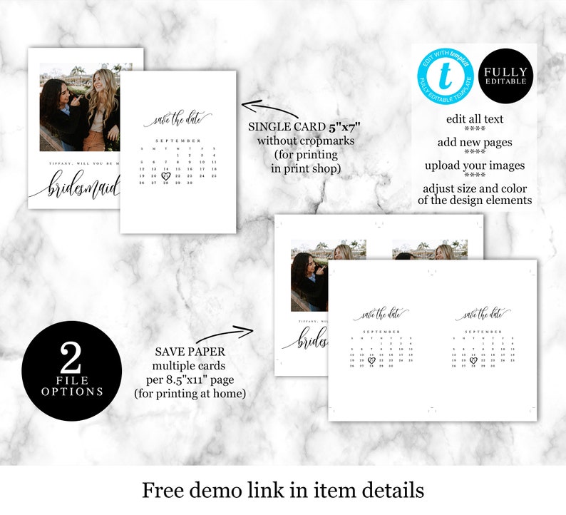 Printable Calendar Proposal Card Template Templett Will You - Etsy