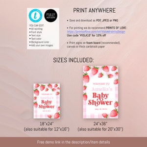 Berry Sweet Baby Shower Sign, Editable Berry Sweet Welcome Sign ...
