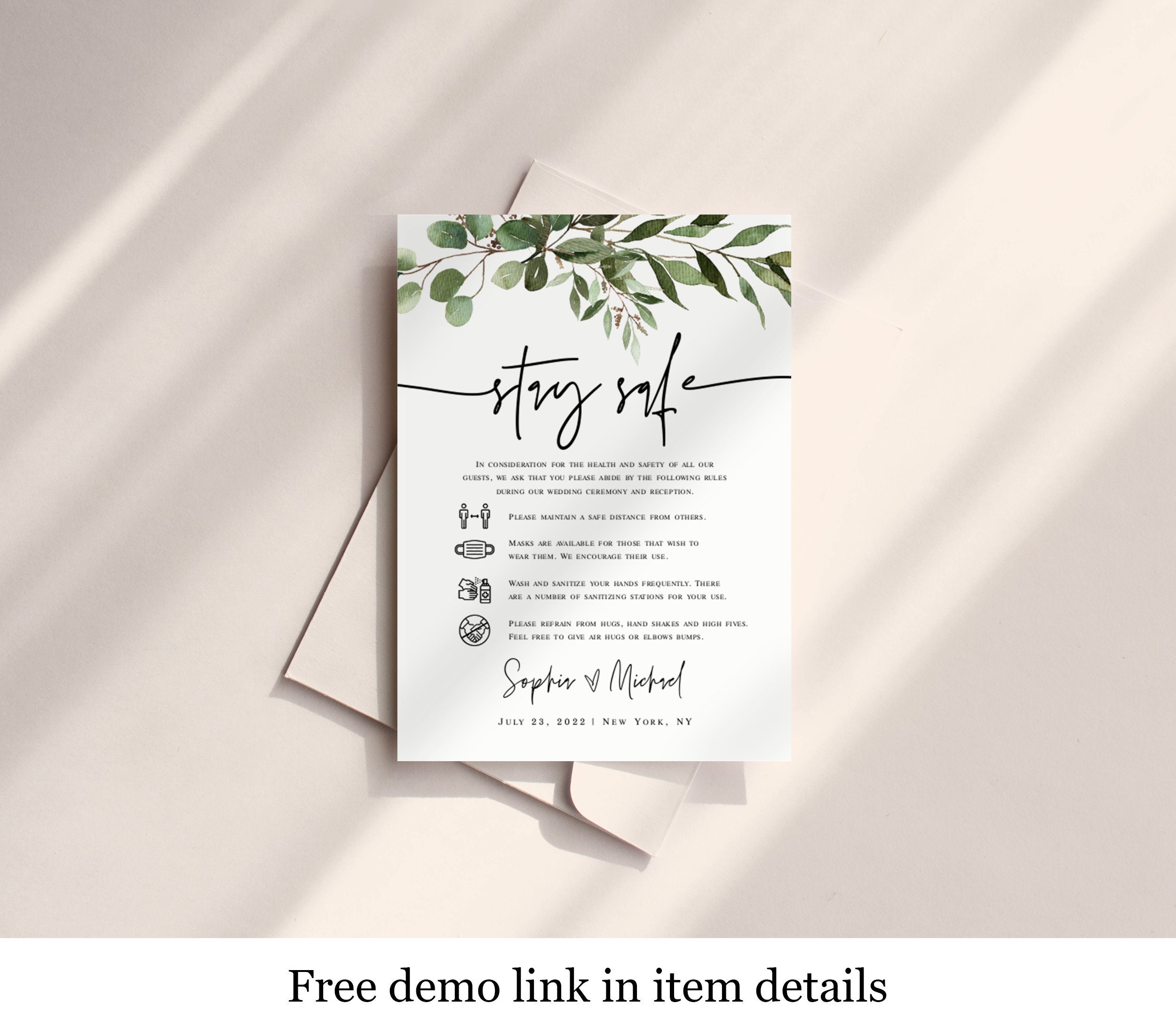 Stay Safe Social Distance Rules Card Template With Icons | Etsy